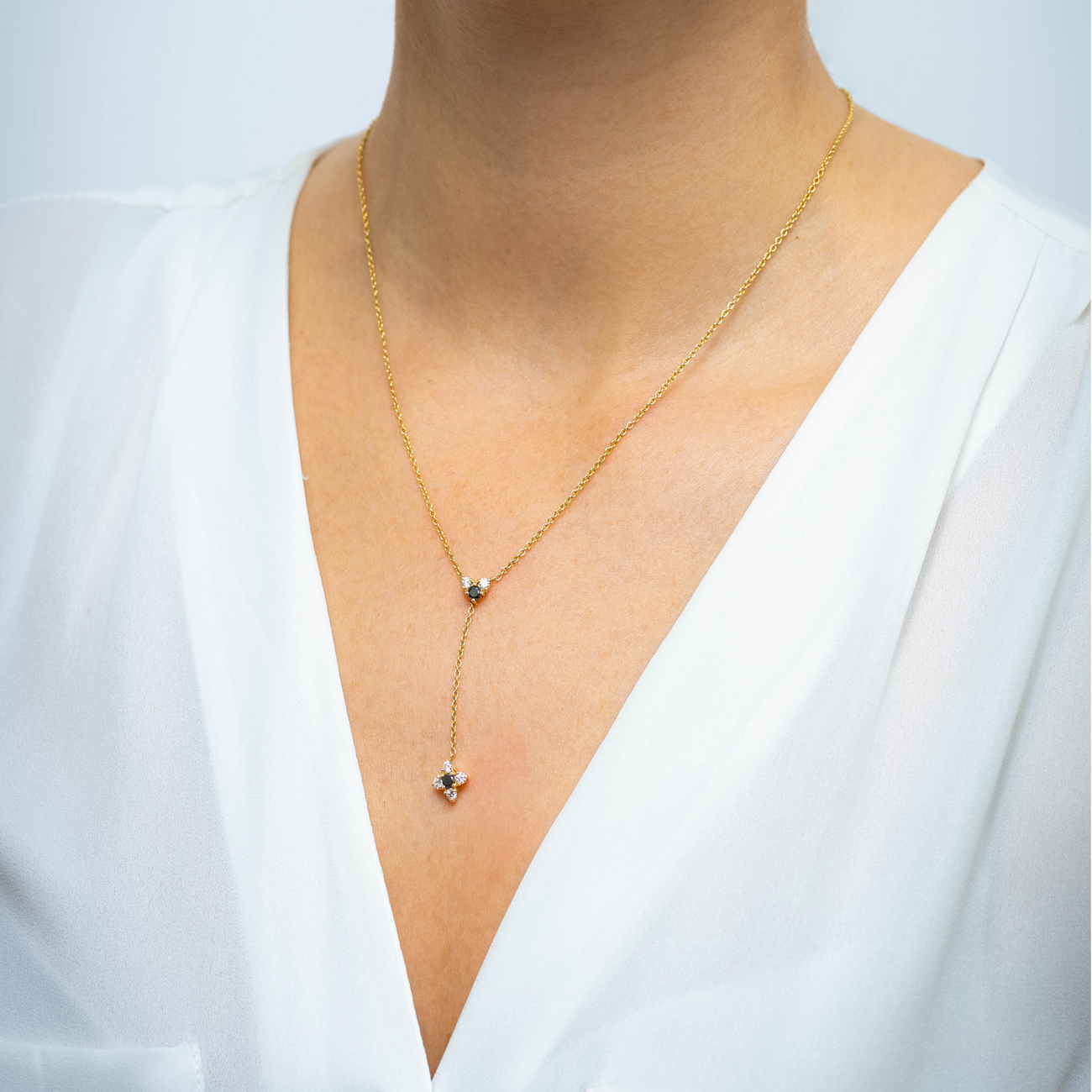 Alexandra Gold Necklace Black & White Diamonds HOTCROWN